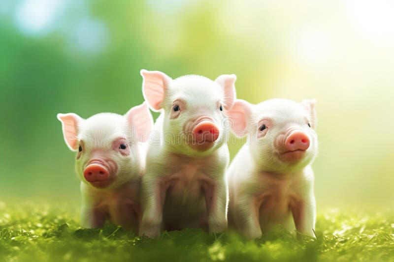 Three Piglets Standing on the Grass, Generative Ai Stock Illustration ...