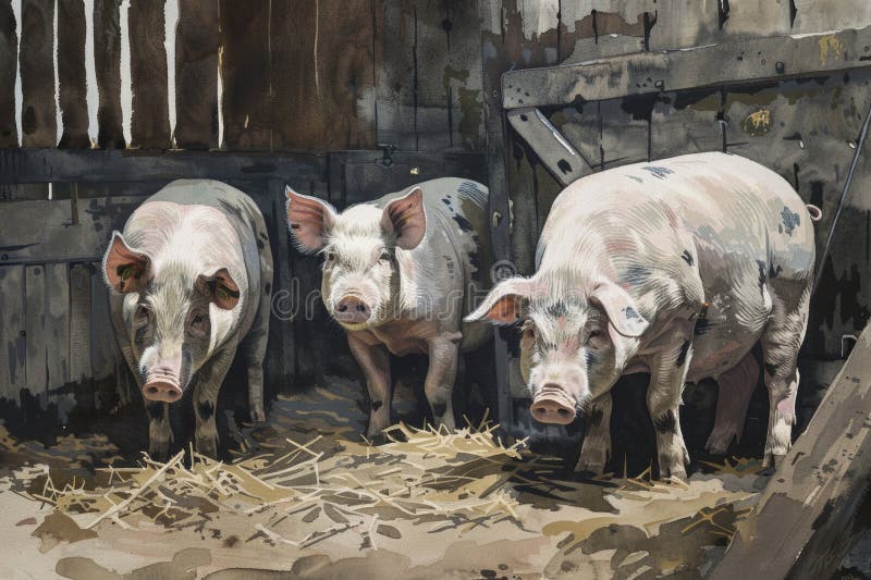 Three Pigs Standing Next To Each Other. Suitable for Various Farm ...