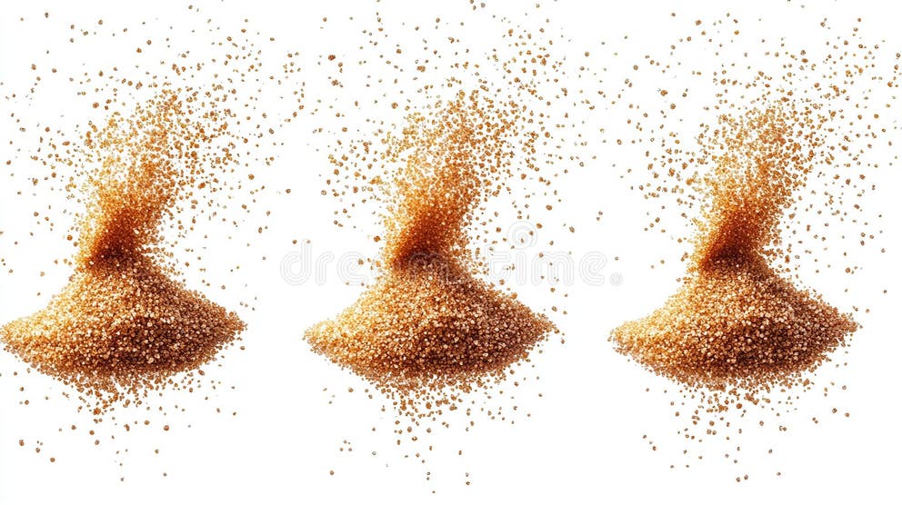 Three Piles of Brown Sugar Exploding Against a White Background Stock ...