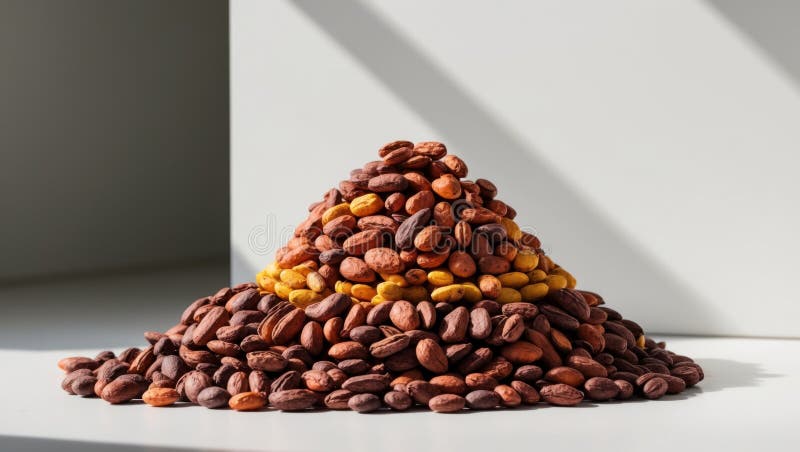 Three Piles of Cocoa Beans Stacked on Top of Each Other. Stock Photo ...