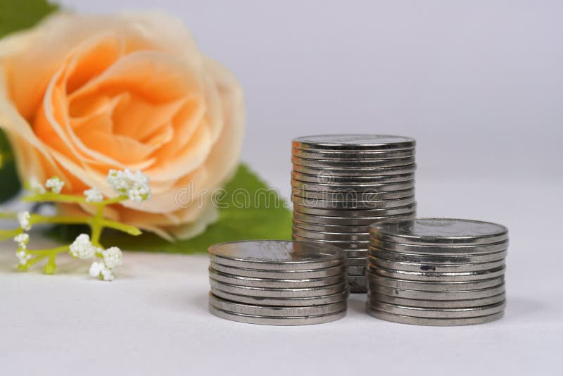 Three piles of coins stock image. Image of wealth, banking - 214719773