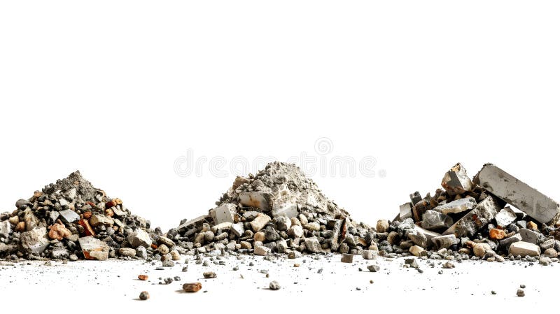 Three Piles of Construction Rubble Over Isolated White Background Stock ...