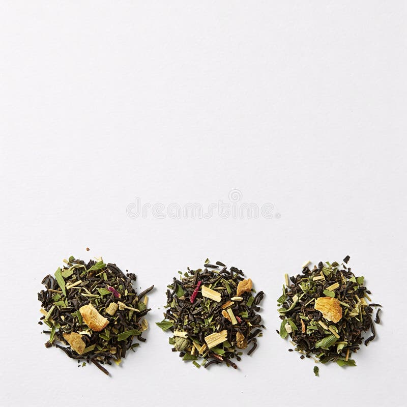 Three Piles of Mixed Dry Tea Leaves Isolated on a White Background ...