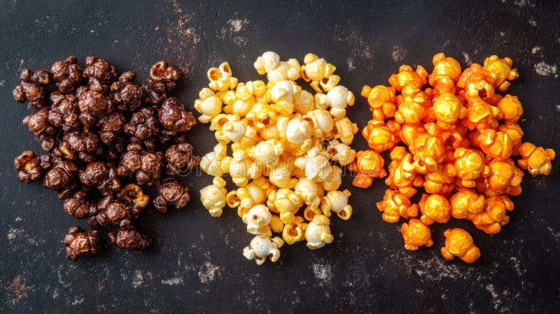 Three Piles of Popcorn in Different Colors Stock Image - Image of ...