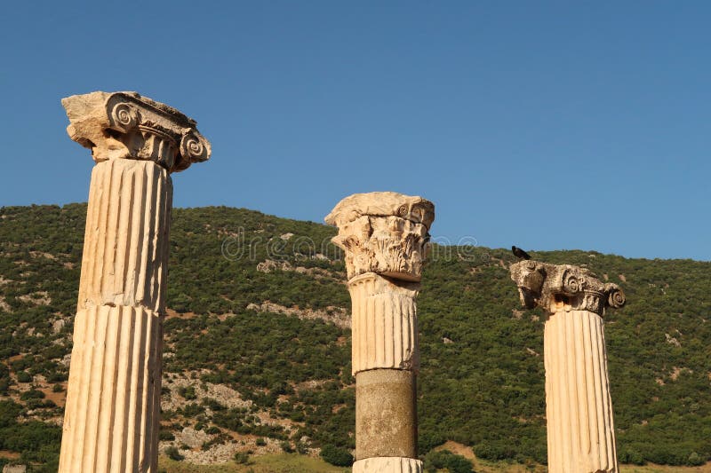 Three Pillars of the Agora at the Archaeological Site of Ephesus ...