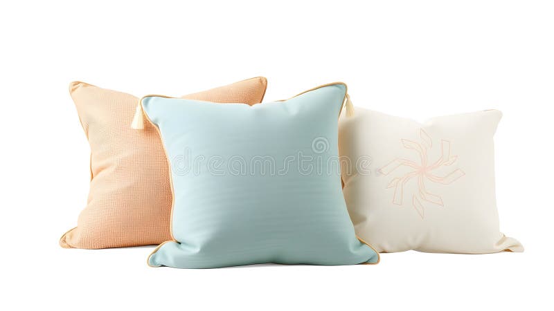 Three Pillows of Different Colors and Designs are Arranged on a White ...