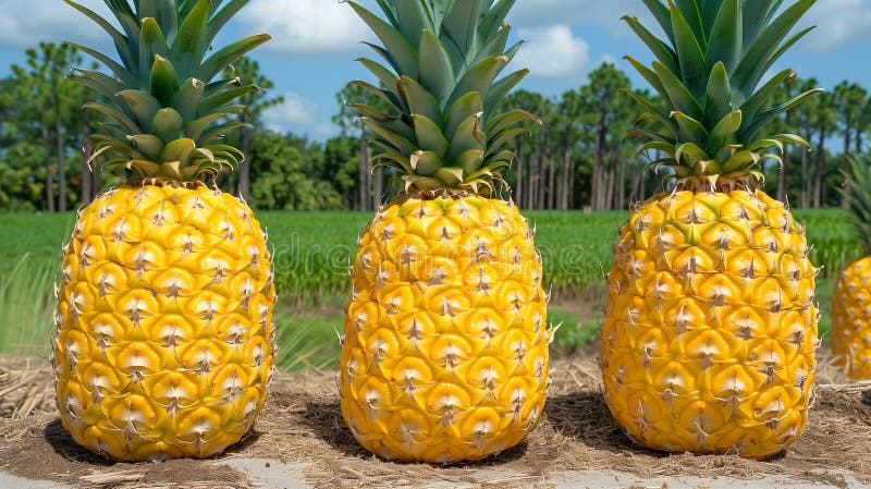 Three Pineapples Growing among Trees in a Natural Setting Stock Photo ...