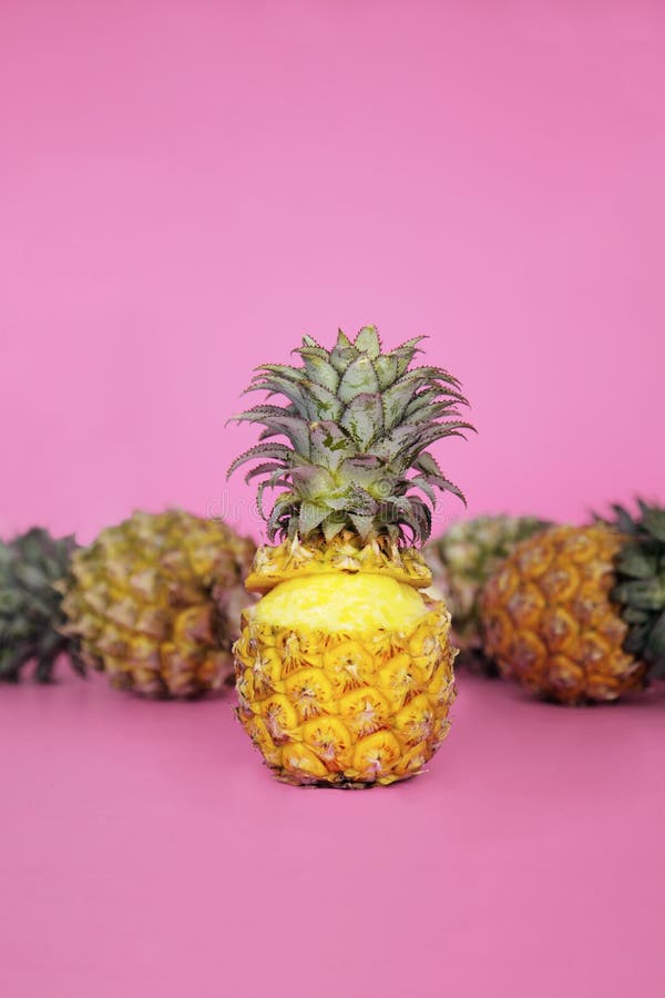 Three Pineapples with Pink Backdrop Stock Photo - Image of meat ...