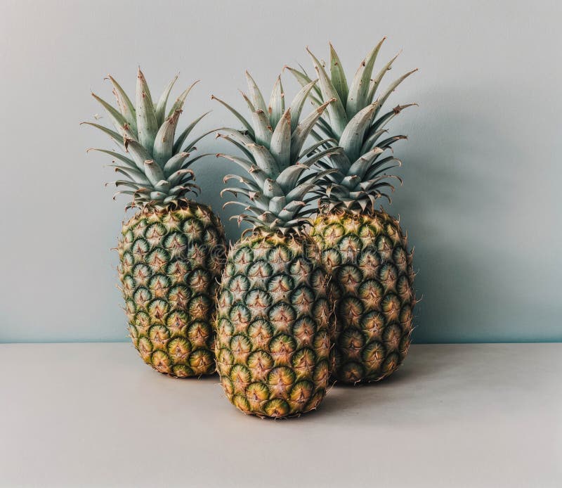Three Pineapples are Sitting on a Table Stock Photo - Image of sweet ...