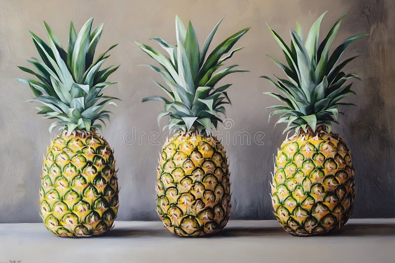 Three Pineapples Still Life Stock Illustration - Illustration of color ...