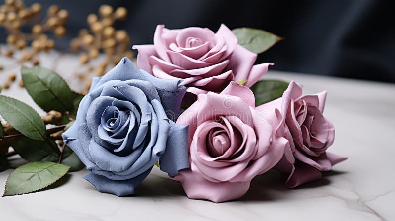 Three Pink and Blue Roses Sitting on a Table Stock Illustration ...