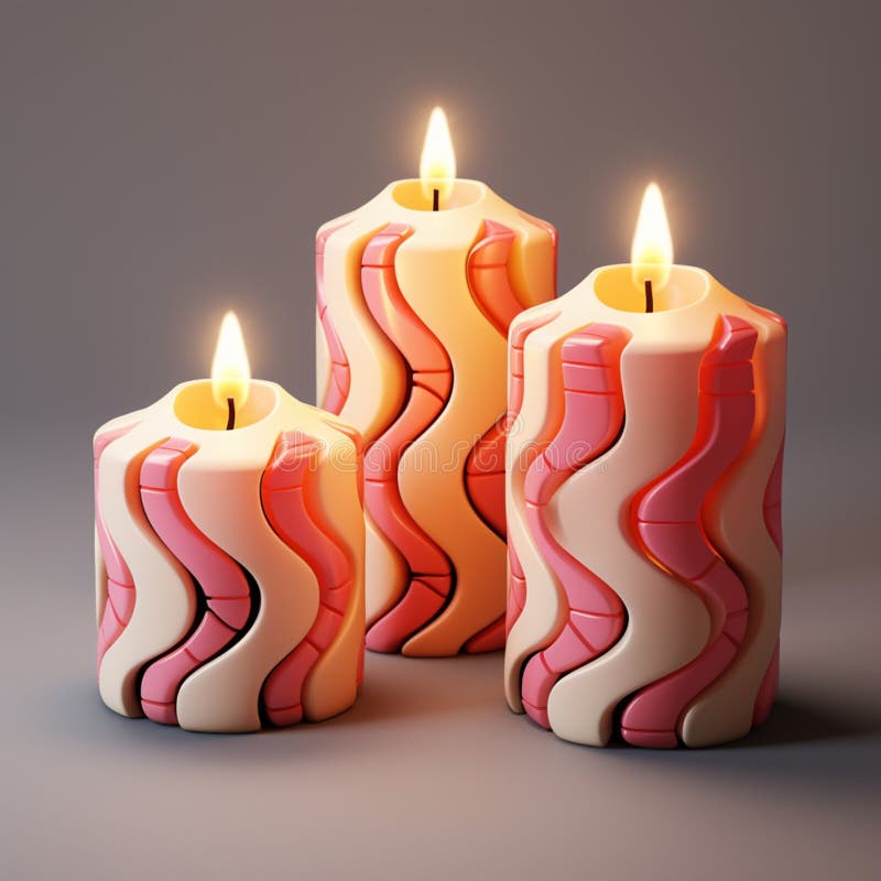Three Pink Candles with Wave Pattern Stenciled Candles Stock ...