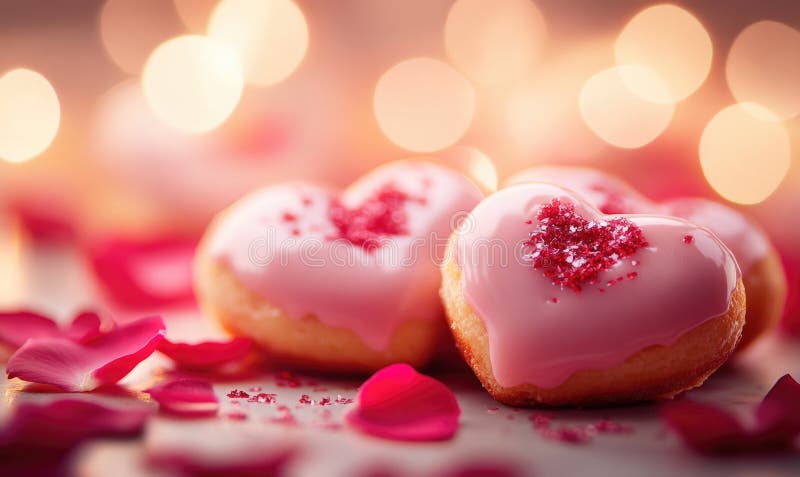 Three Pink Donuts with Hearts on Them Stock Image - Image of biscuit ...