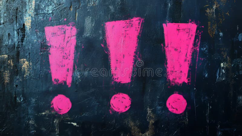 Three Pink Exclamation Marks on a Dark Surface Stock Image - Image of ...