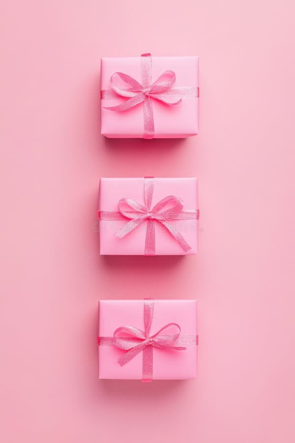 Three Pink Gift Boxes with Ribbons on Pink Background - Minimalist ...