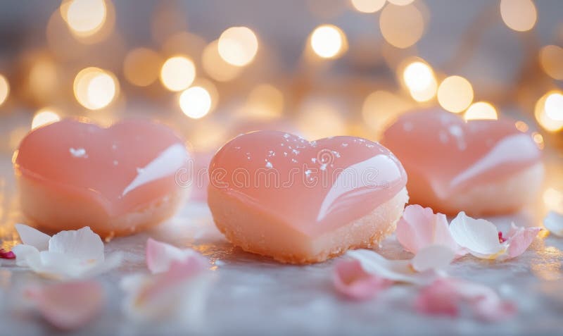 Three Pink Heart Shaped Candies on a Table Stock Photo - Image of gift ...