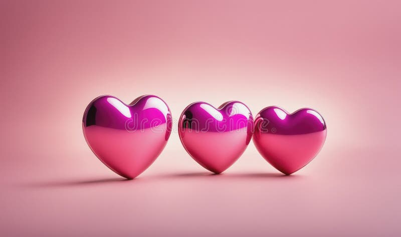 Three Shiny Pink Hearts Sit in a Row on a Pink Background Stock ...