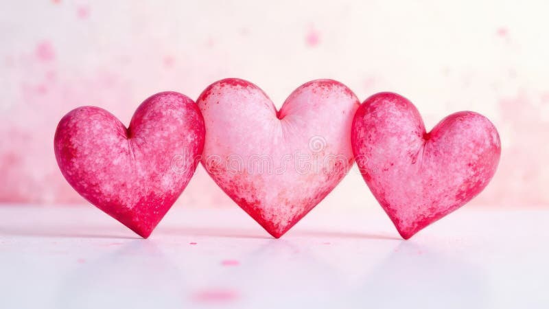 Three Pink Hearts in a Row on a Soft Pastel Background Stock ...