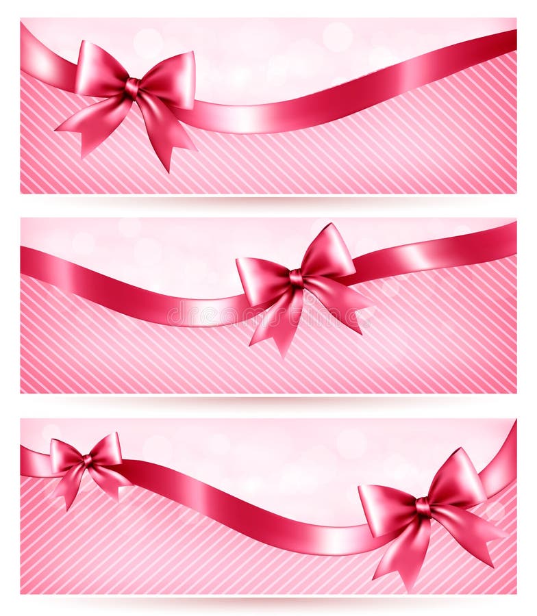 Three Pink Holiday Banners with Gift Glossy Bow an Stock Vector ...