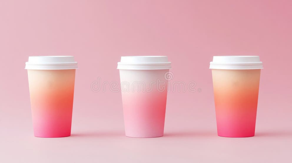 Three Pink Ombre Coffee Cups on Pink Background Stock Illustration - Illustration of pink ...