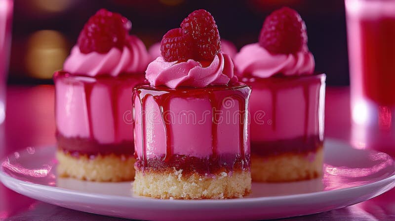 Mini Raspberry Cakes Glaze Plate Stock Photos - Free & Royalty-Free ...