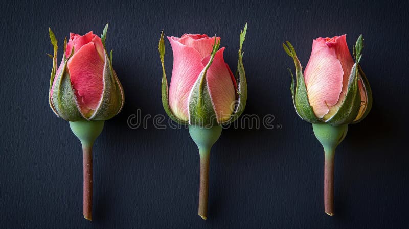 Three Pink Rose Buds Arranged in a Row Stock Illustration ...