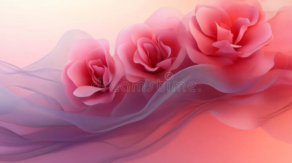 Three Pink Roses on Soft Fabric with Wave Pattern Stock Illustration ...