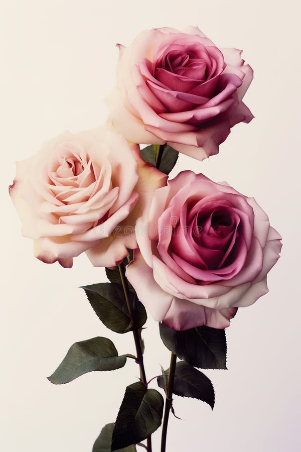 Three Red Roses in a Vase on a Table. Generative AI Image. Stock ...