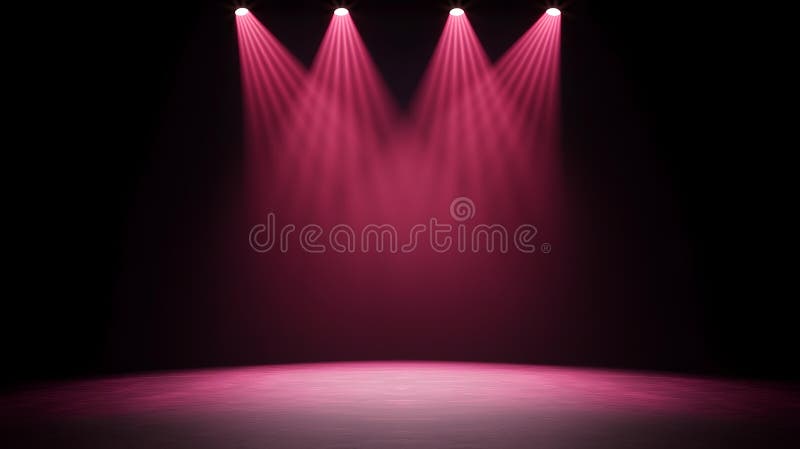 Four Pink Spotlights Illuminate a Dark, Empty Stage Stock Illustration ...