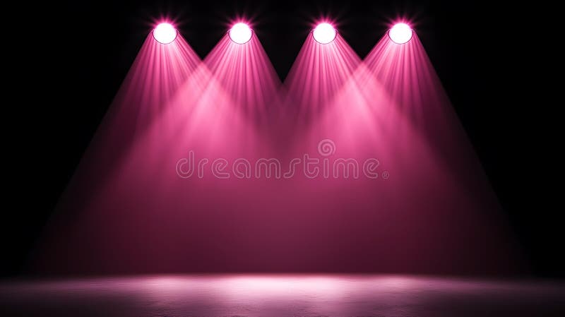 Four Pink Spotlights Illuminate a Dark Stage Stock Illustration ...