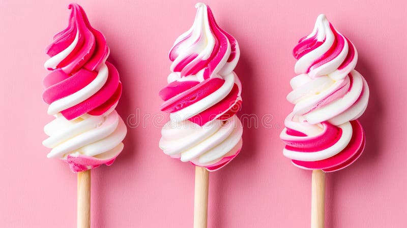 Three Pink and White Ice Cream Pops on Sticks Stock Image - Image of ...