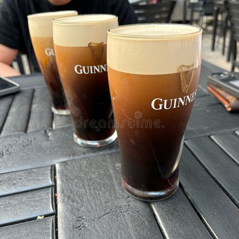 Three Pints of Guinness on a Table Editorial Stock Image - Image of ...