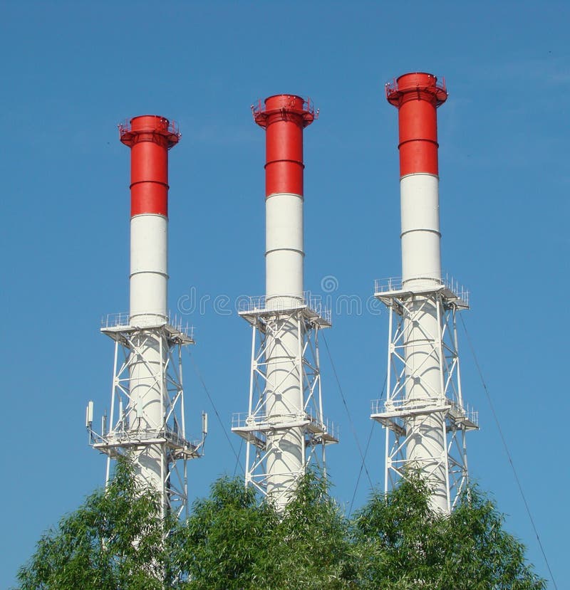 Three Pipe Heat and Power Plant Stock Photo - Image of pipes, power ...