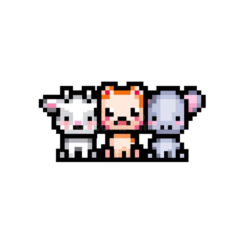 Adorable Pixel Art Animals: Cute Goat, Cat, and Mouse Friends Stock ...