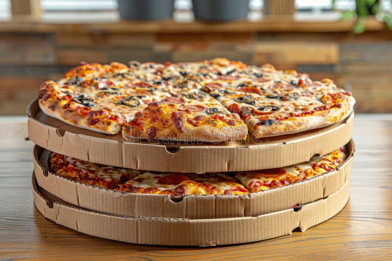 Three Pizzas Stacked High, a Delicious Display of Culinary Delights ...