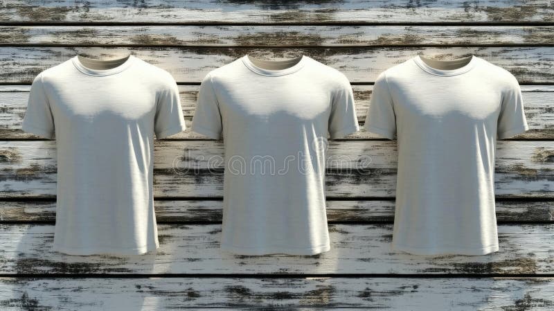 Three Plain T-Shirts on Rustic Wood Stock Image - Image of casual ...
