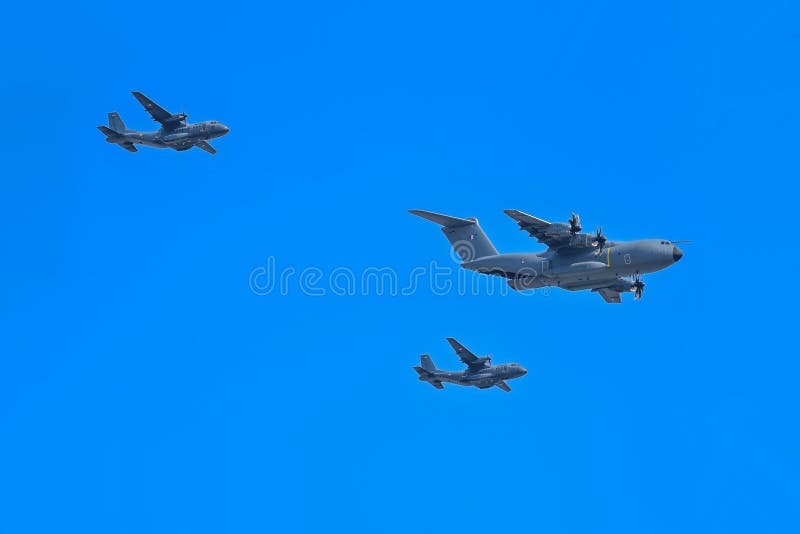 Three Planes are Flying in the Blue Sky Stock Photo - Image of airplane ...