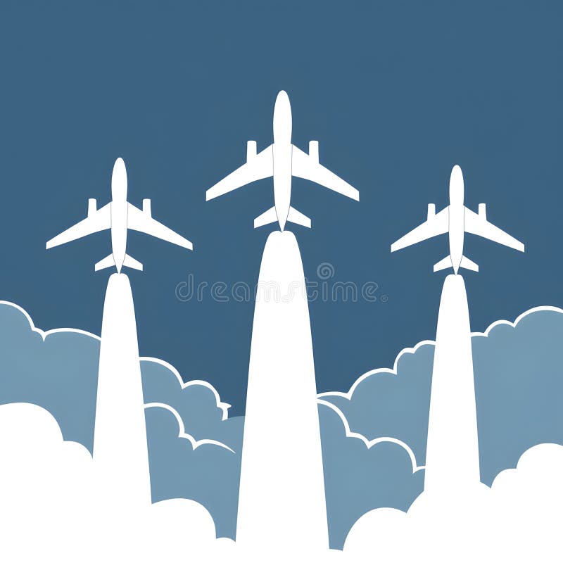 Three Planes Flying High in a Blue Sky with White Engine Trails Stock ...