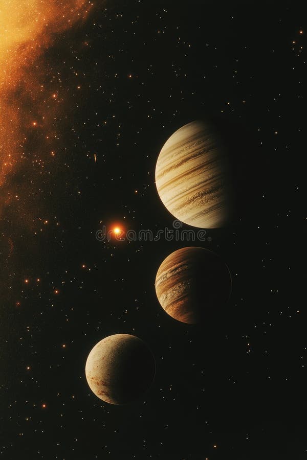 Three planets in night sky stock image. Image of bodies - 379822899