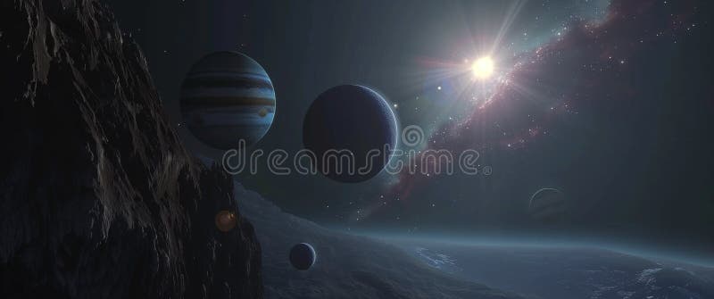 Three Planets Orbiting the Sun with Planet Earth in the Foreground ...