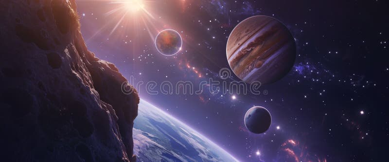 Three Planets Orbiting the Sun with Planet Earth in the Foreground ...