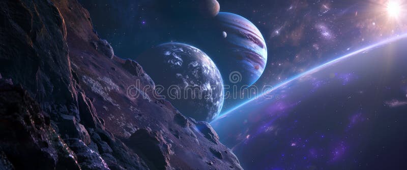 Three Planets Orbiting the Sun with Planet Earth in the Foreground ...