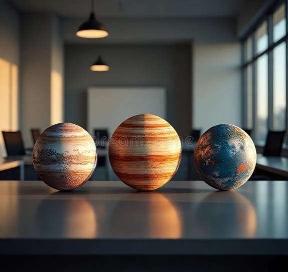 Three Planets that are Sitting on a Table in a Room Stock Illustration - Illustration of website ...