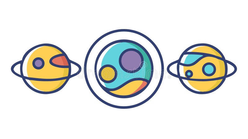 Three Planets in a Stylized Solar System View, Vector Design Generative ...
