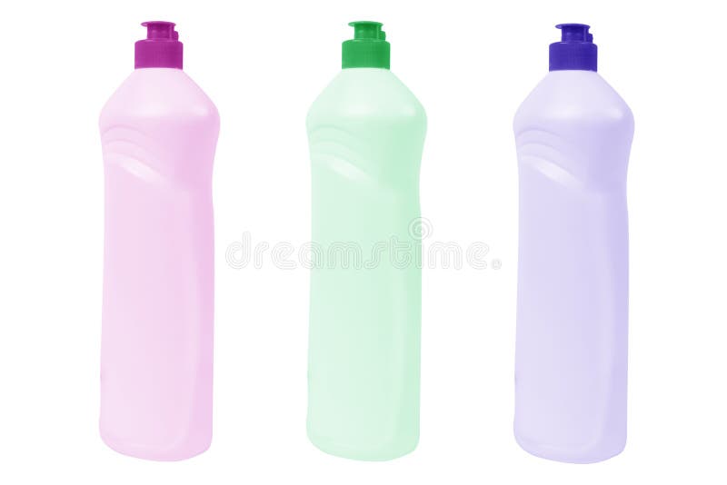 Three Plastic Bottle for Detergent Cleaning Agen IIsolated on White ...