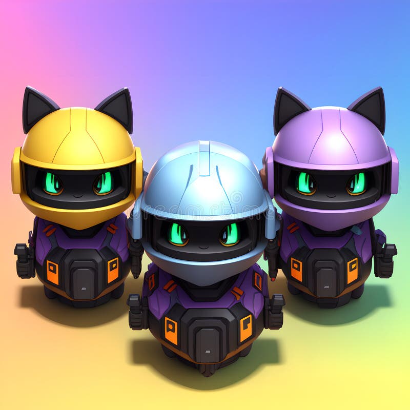 Three Plastic Cat Figurines in Tactical Uniform and Headgear. AI ...
