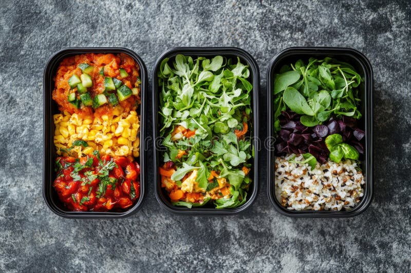 Three Plastic Containers Filled with Different Types of Food Stock ...