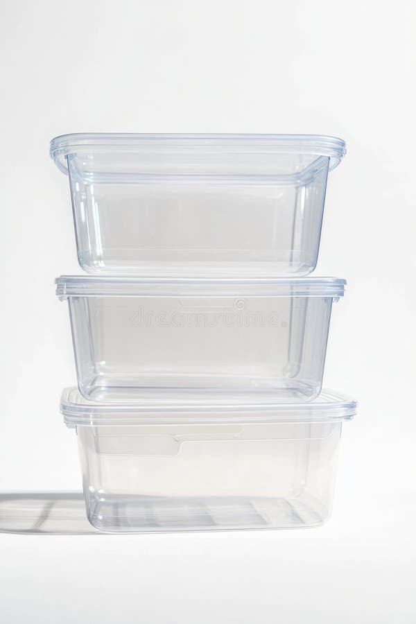 Three Plastic Containers Stacked High Stock Image - Image of commerce ...
