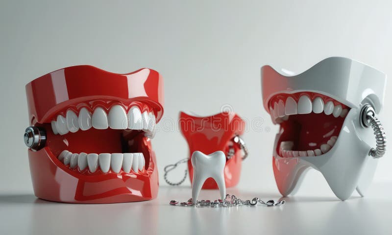 Three Plastic Teeth are Shown in a Row, with One of Them Having a Small ...