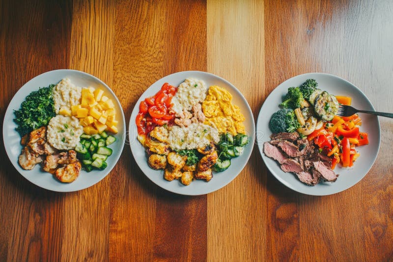 Three Plates Food Placed Wooden Table Stock Photos - Free & Royalty ...